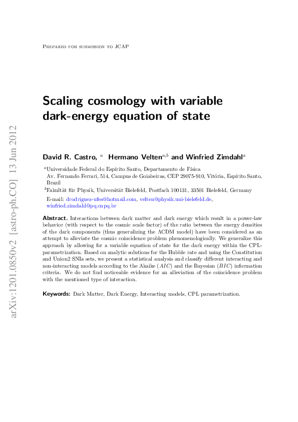 (PDF) Scaling cosmology with variable dark-energy equation of state