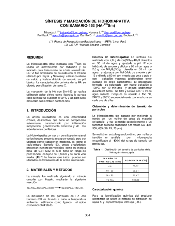 (PDF) Síntesis y marcación de hidroxiapatita con samario-153 (HA-Sm-153)