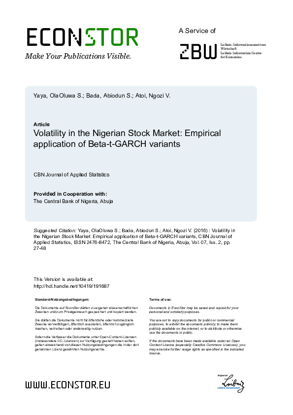 (PDF) Volatility in the Nigerian Stock Market: Empirical application of ...