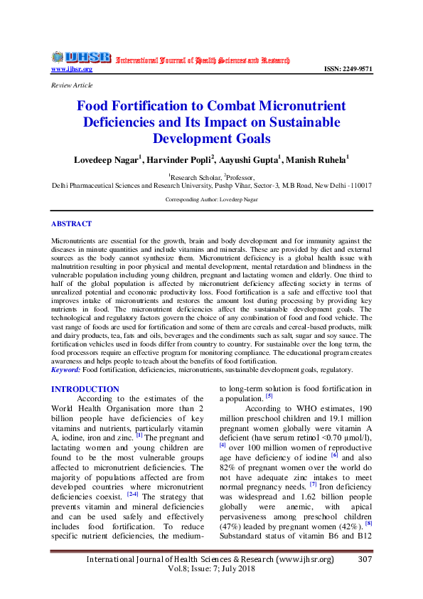 (PDF) Food Fortification to Combat Micronutrient Deficiencies and Its ...