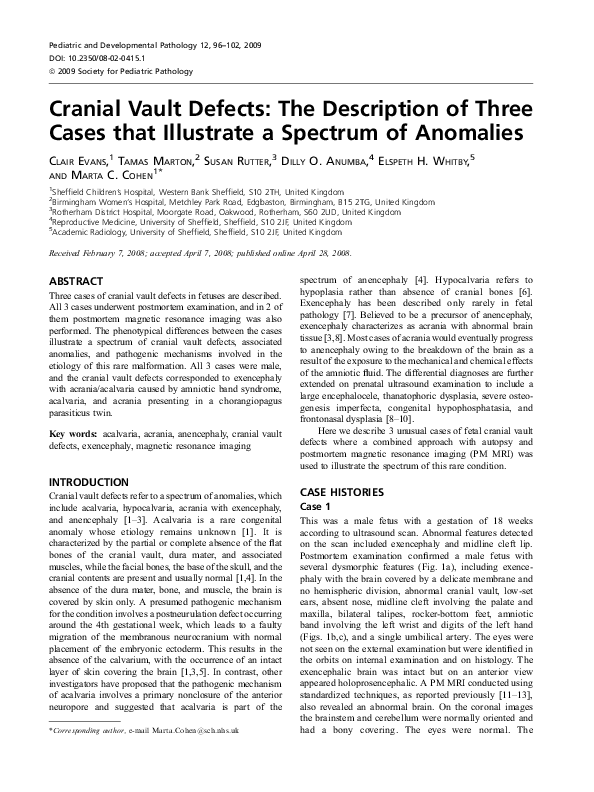 (PDF) Cranial Vault Defects: The Description of Three Cases that ...