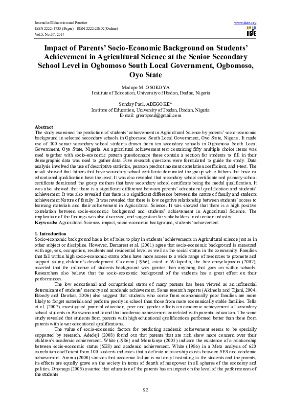 (PDF) Impact of Parents’ Socio-Economic Background on Students ...