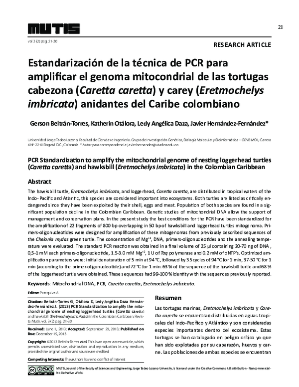 (PDF) Estandarización de la técnica de PCR para amplificar el genoma ...