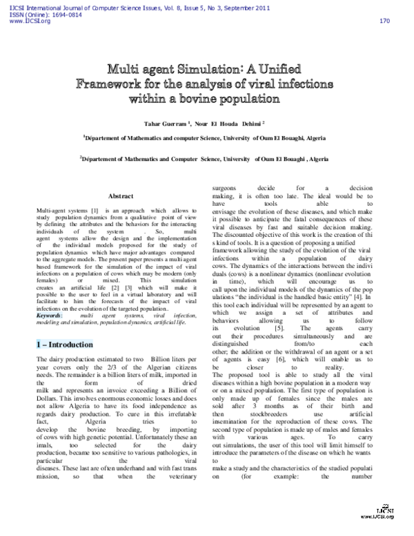 Pdf Multi Agent Simulation A Unified Framework For The Analysis Of