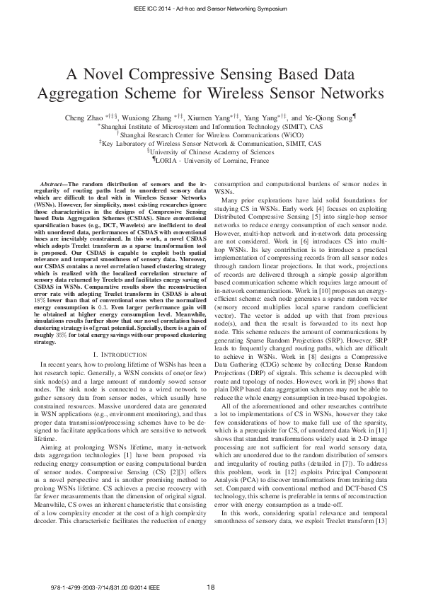 (PDF) A novel compressive sensing based Data Aggregation Scheme for Wireless Sensor Networks