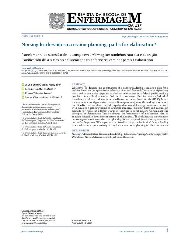 (PDF) Nursing leadership succession planning: paths for elaboration