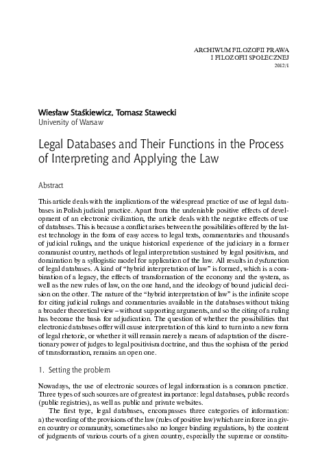 (PDF) Legal Databases and Their Functions in the Process of ...