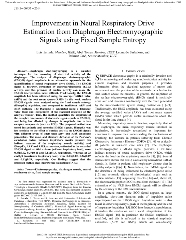 (PDF) Improvement in Neural Respiratory Drive Estimation From Diaphragm ...