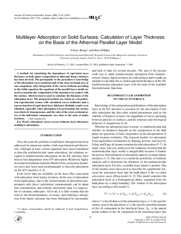 (PDF) Multilayer Adsorption on Solid Surfaces: Calculation of Layer ...