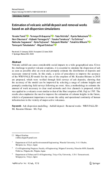 (PDF) Estimation of volcanic ashfall deposit and removal works based on ash dispersion simulations