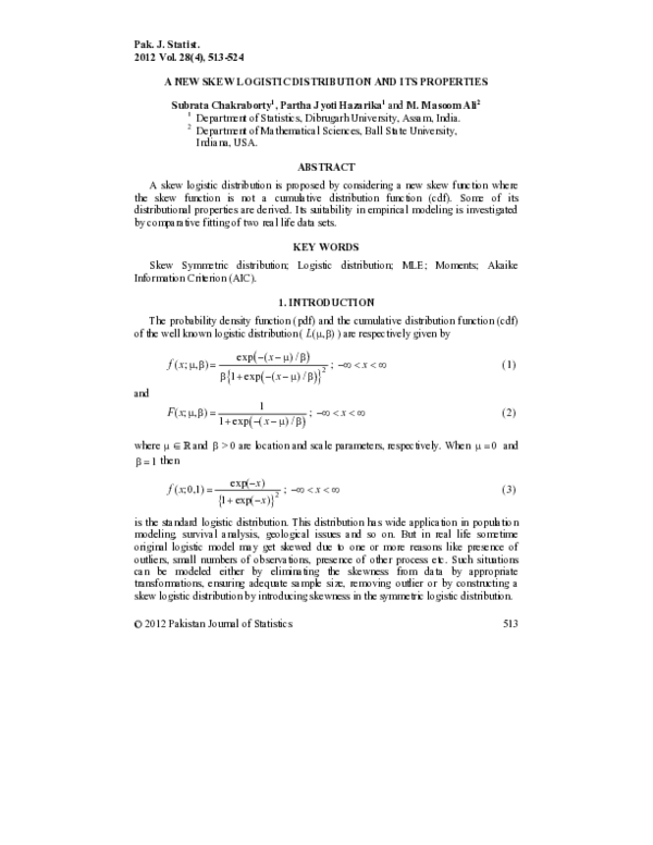 (PDF) A New Skew Logistic Distribution and Its Properties