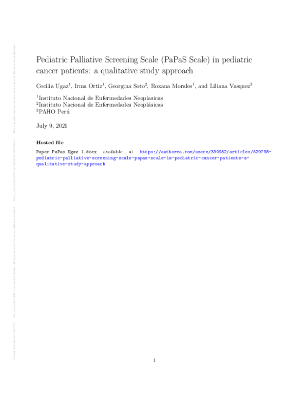 (PDF) Pediatric Palliative Screening Scale (PaPaS Scale) in pediatric ...