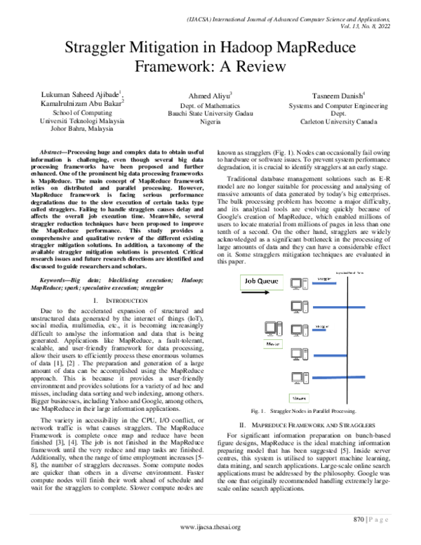 (PDF) Straggler Mitigation in Hadoop MapReduce Framework: A Review