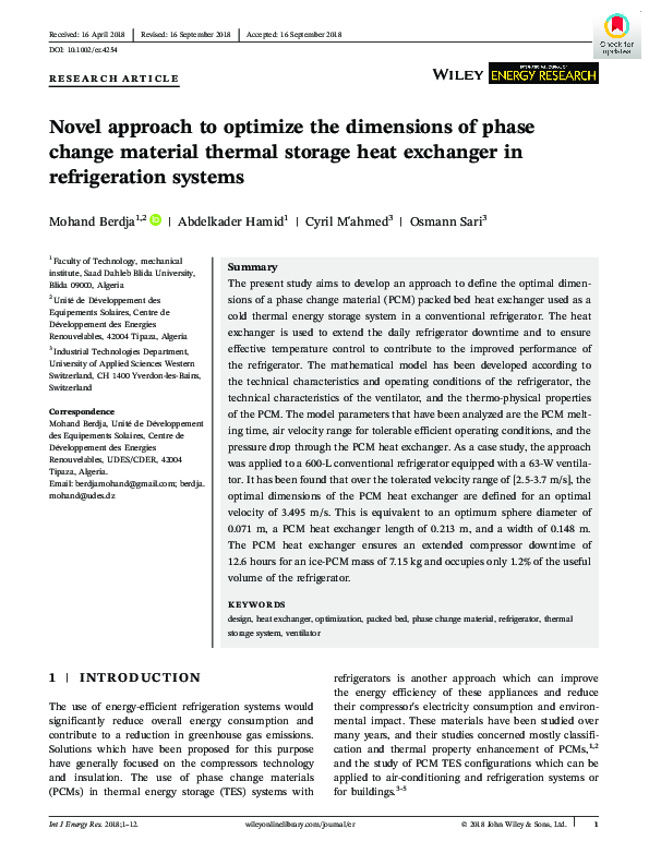 (PDF) Novel approach to optimize the dimensions of phase change material thermal storage heat ...