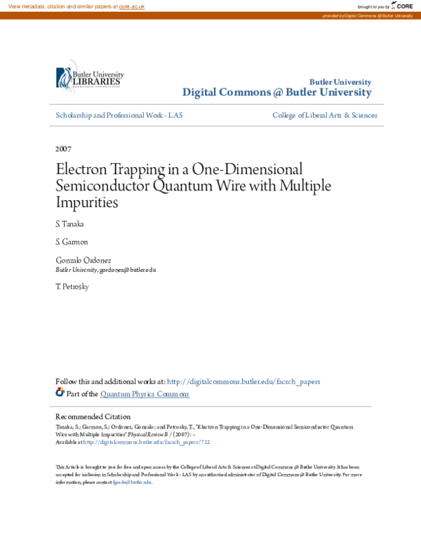 (PDF) Electron trapping in a one-dimensional semiconductor quantum wire with multiple impurities