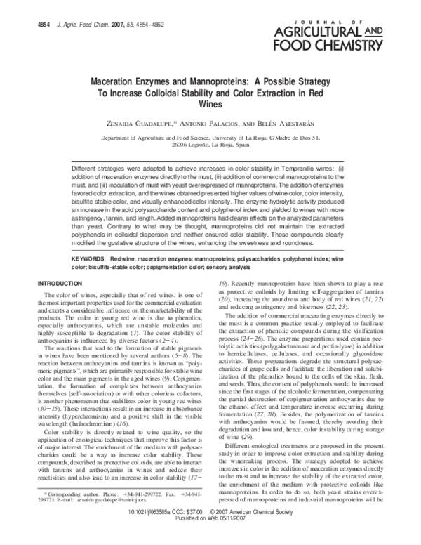 (PDF) Maceration Enzymes and Mannoproteins: A Possible Strategy To Increase Colloidal Stability ...