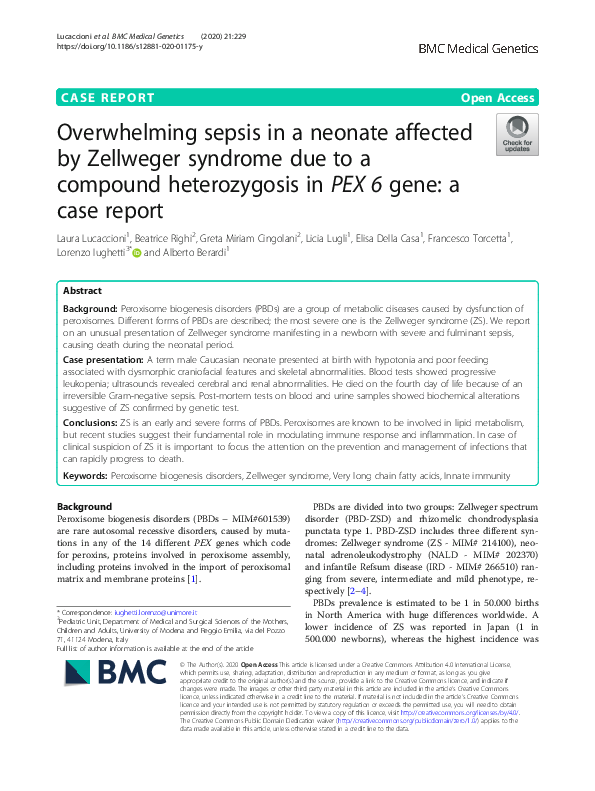 (PDF) Overwhelming sepsis in a neonate affected by Zellweger syndrome ...