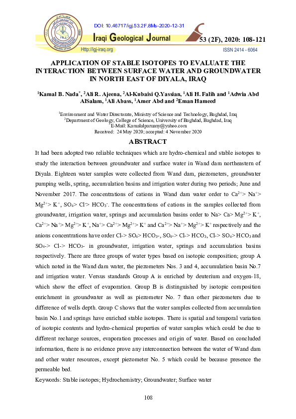 (PDF) Application of Stable Isotopes to Evaluate the Interaction Between Surface Water and ...