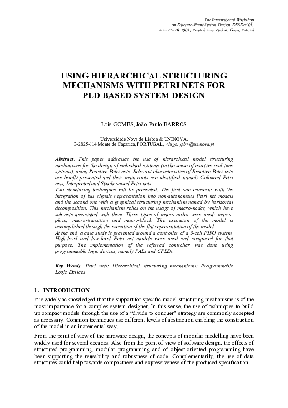 (PDF) Using hierarchical structuring mechanisms with Petri nets for PLD based system design