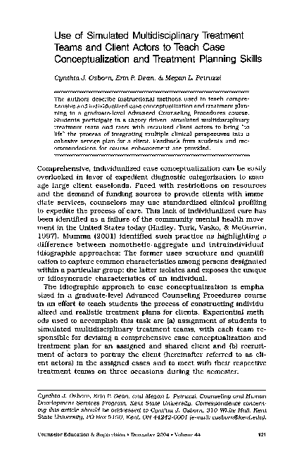 (PDF) Teaching Case Conceptualization via Simulated Teams