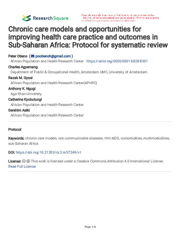 (PDF) Chronic care models and opportunities for improving health care ...