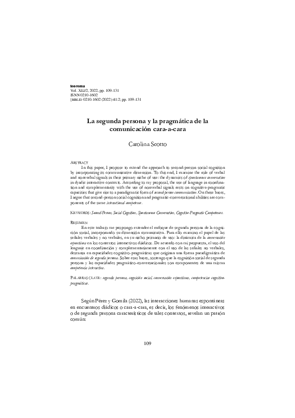 (PDF) La segunda persona y la pragmática de la comunicación cara-a-cara ...