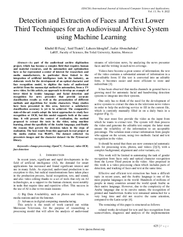 (PDF) Detection and Extraction of Faces and Text Lower Third Techniques for an Audiovisual ...