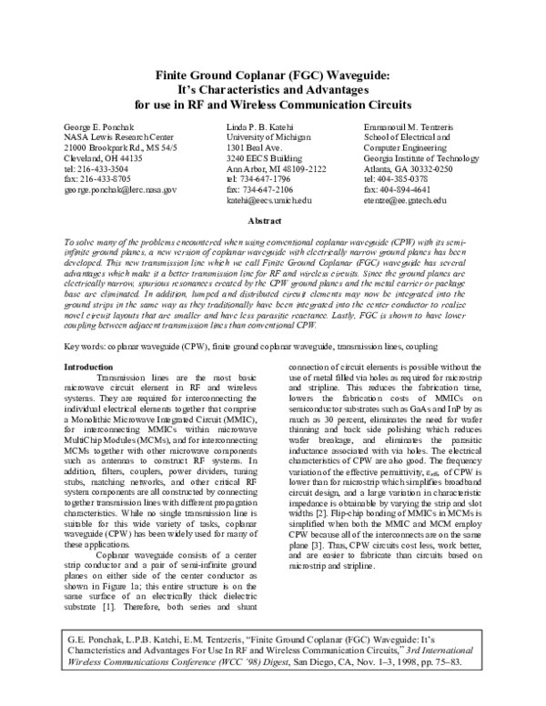 (PDF) Finite ground coplanar (FGC) waveguide: it's characteristics and ...