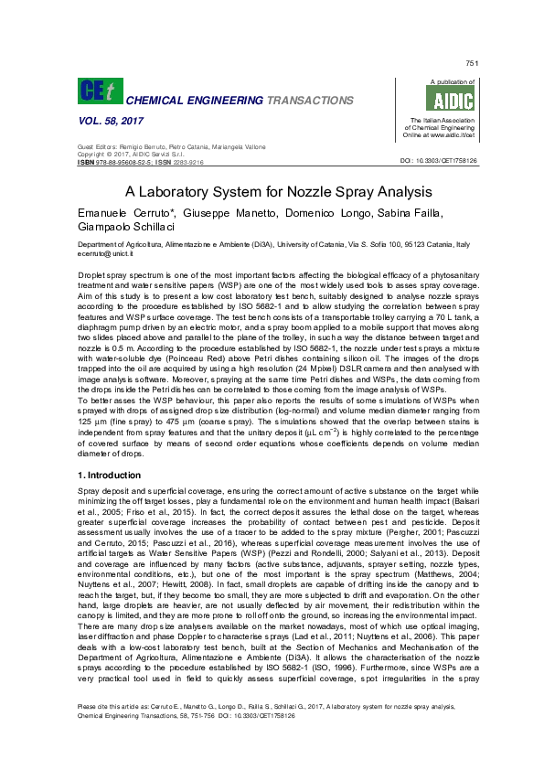 (PDF) A Laboratory System for Nozzle Spray Analysis