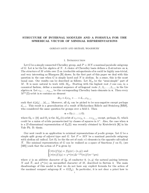 (PDF) Structure of internal modules and a formula for the spherical ...