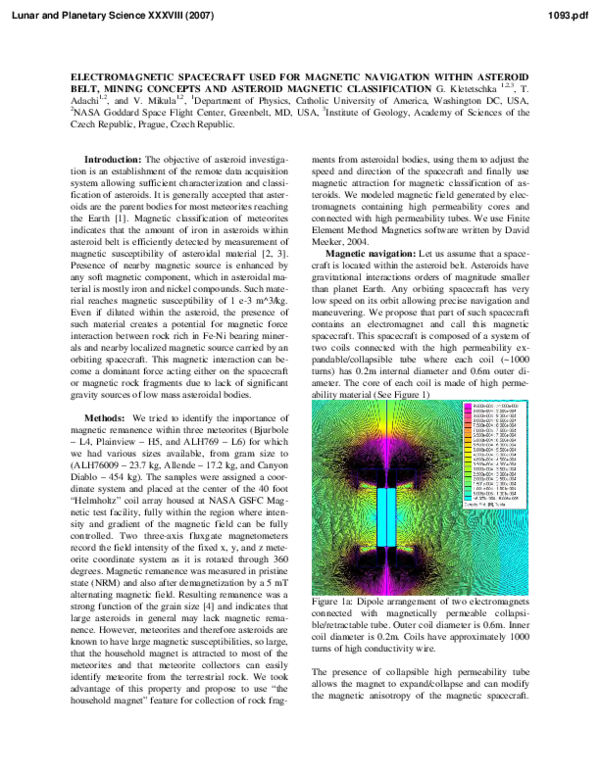(PDF) Electromagnetic Spacecraft Used for Magnetic Navigation Within Asteroid Belt, Mining ...