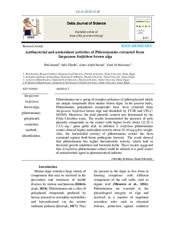 (PDF) Antibacterial and antioxidant activities of Phlorotannins extracted from Sargassum ...