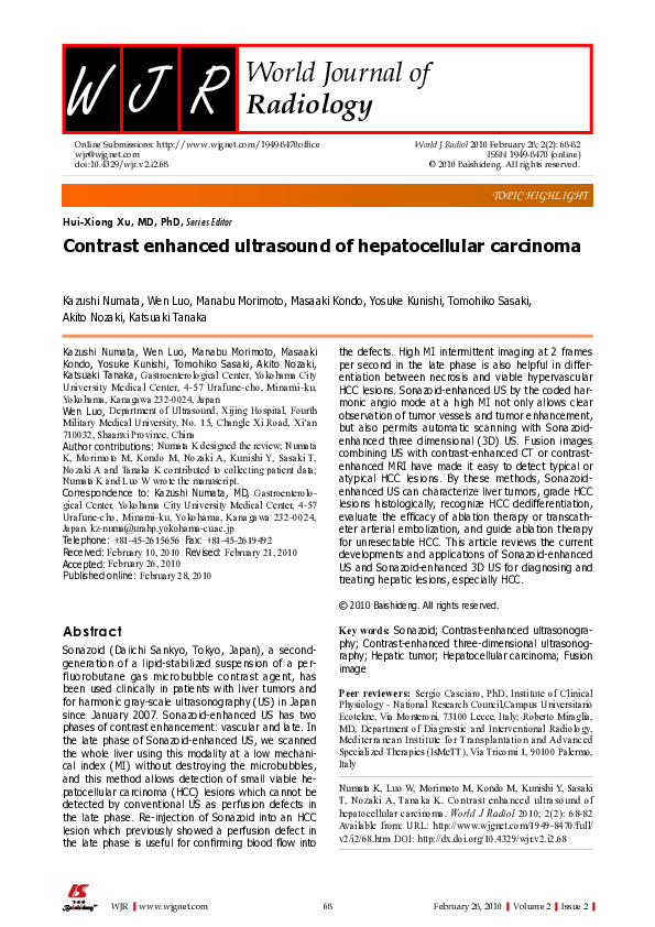 (PDF) Contrast enhanced ultrasound of hepatocellular carcinoma
