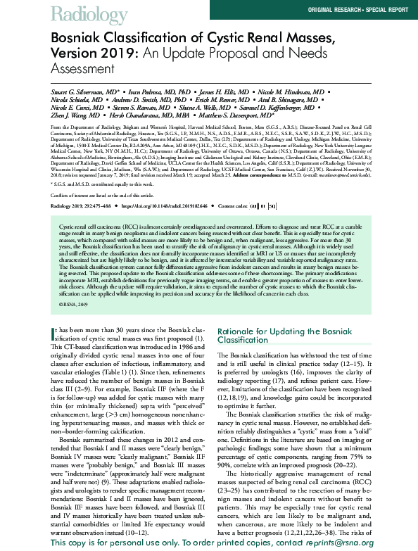 (PDF) Bosniak Classification of Cystic Renal Masses, Version 2019: An ...