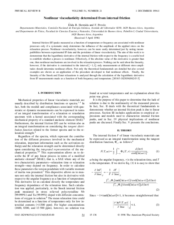 (PDF) Nonlinear viscoelasticity determined from internal friction