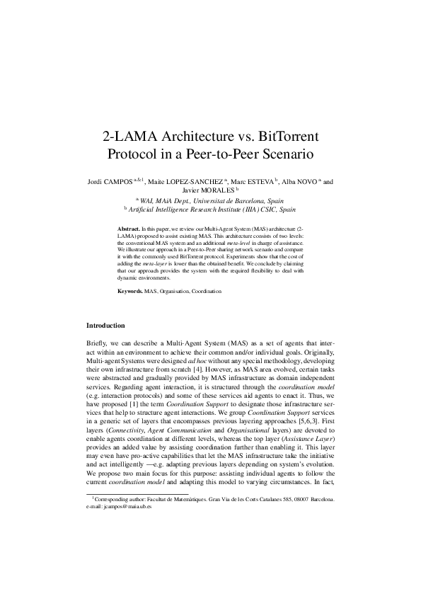 (PDF) 2LAMA Architecture vs. BitTorrent Protocol in a Peer-to-Peer Scenario