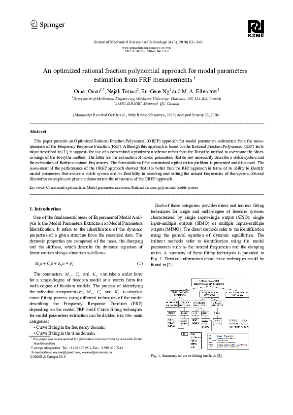 (PDF) An optimized rational fraction polynomial approach for modal parameters estimation from ...