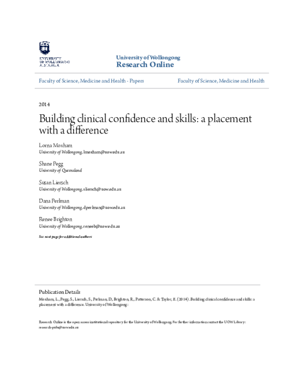 (PDF) Building clinical confidence and skills: a placement with a ...