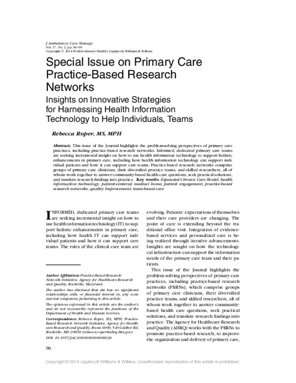 (PDF) Special issue on primary care practice-based research networks ...