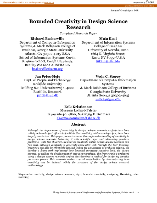 (PDF) Bounded Creativity in Design Science Research