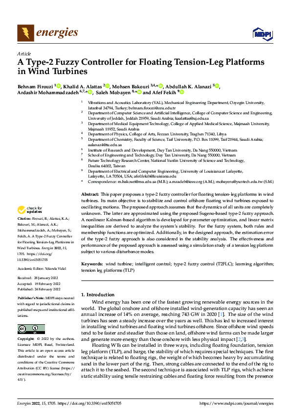 Pdf A Type 2 Fuzzy Controller For Floating Tension Leg Platforms In Wind Turbines