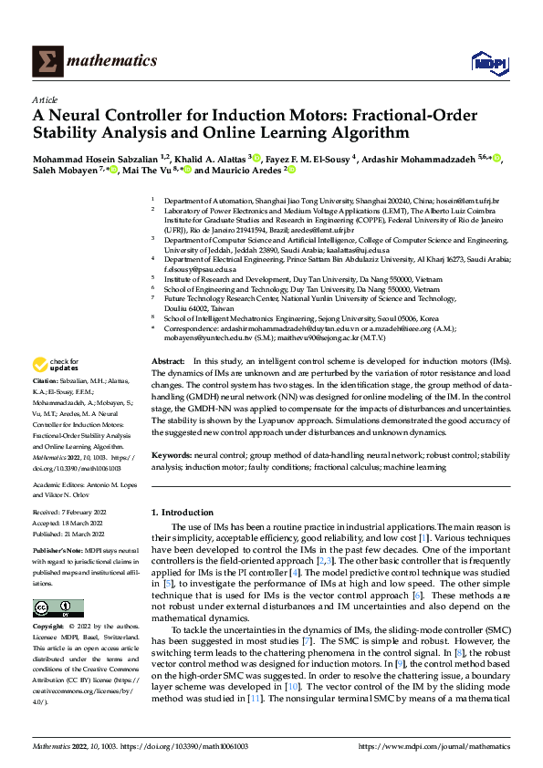 (PDF) A Neural Controller for Induction Motors: Fractional-Order Stability Analysis and Online ...
