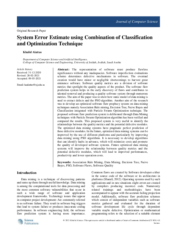 (PDF) System Error Estimate using Combination of Classification and Optimization Technique