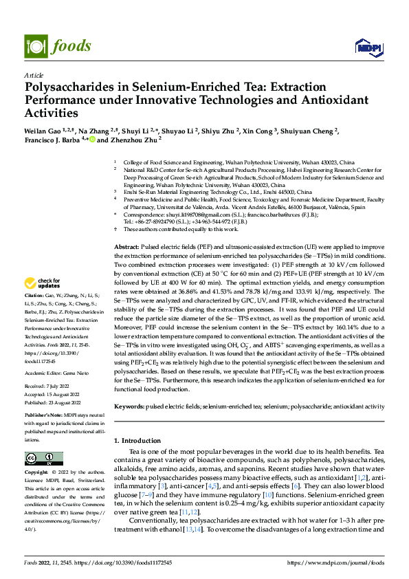 Pdf Polysaccharides In Selenium Enriched Tea Extraction Performance
