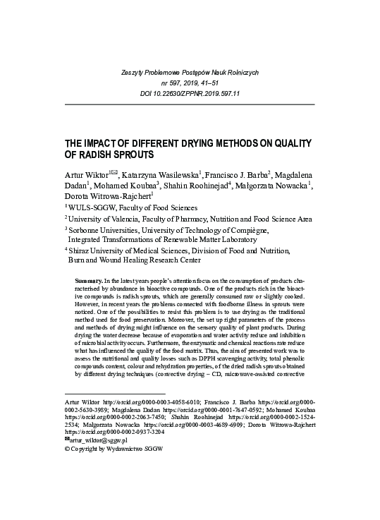 (PDF) The impact of different drying methods on quality of radish sprouts