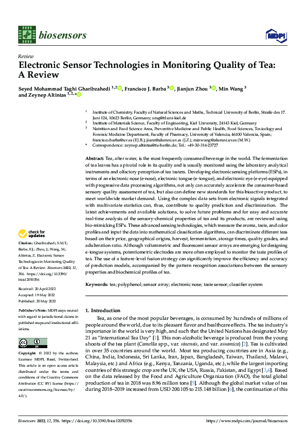 (PDF) Electronic Sensor Technologies in Monitoring Quality of Tea: A Review