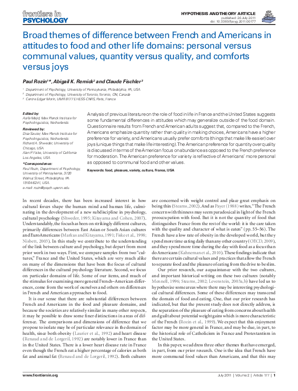 (PDF) Broad Themes of Difference between French and Americans in ...