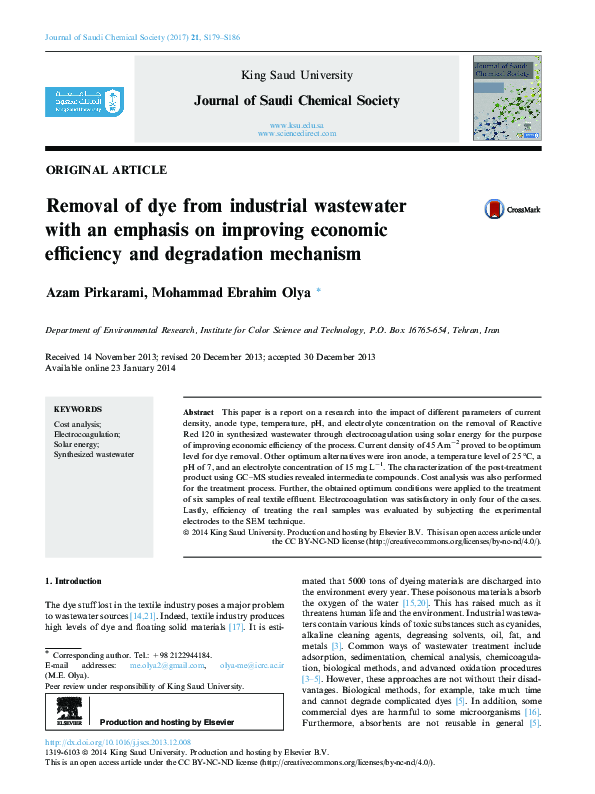 (PDF) Removal of dye from industrial wastewater with an emphasis on ...