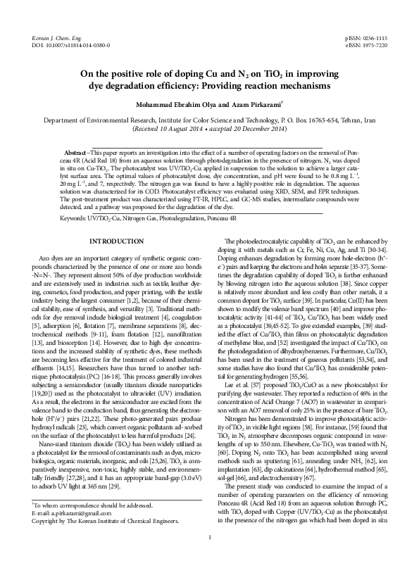 (PDF) On the positive role of doping Cu and N2 on TiO2 in improving dye ...