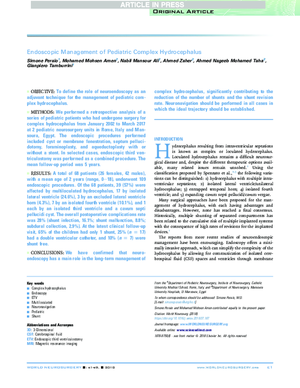 (PDF) Endoscopic Management of Pediatric Complex Hydrocephalus